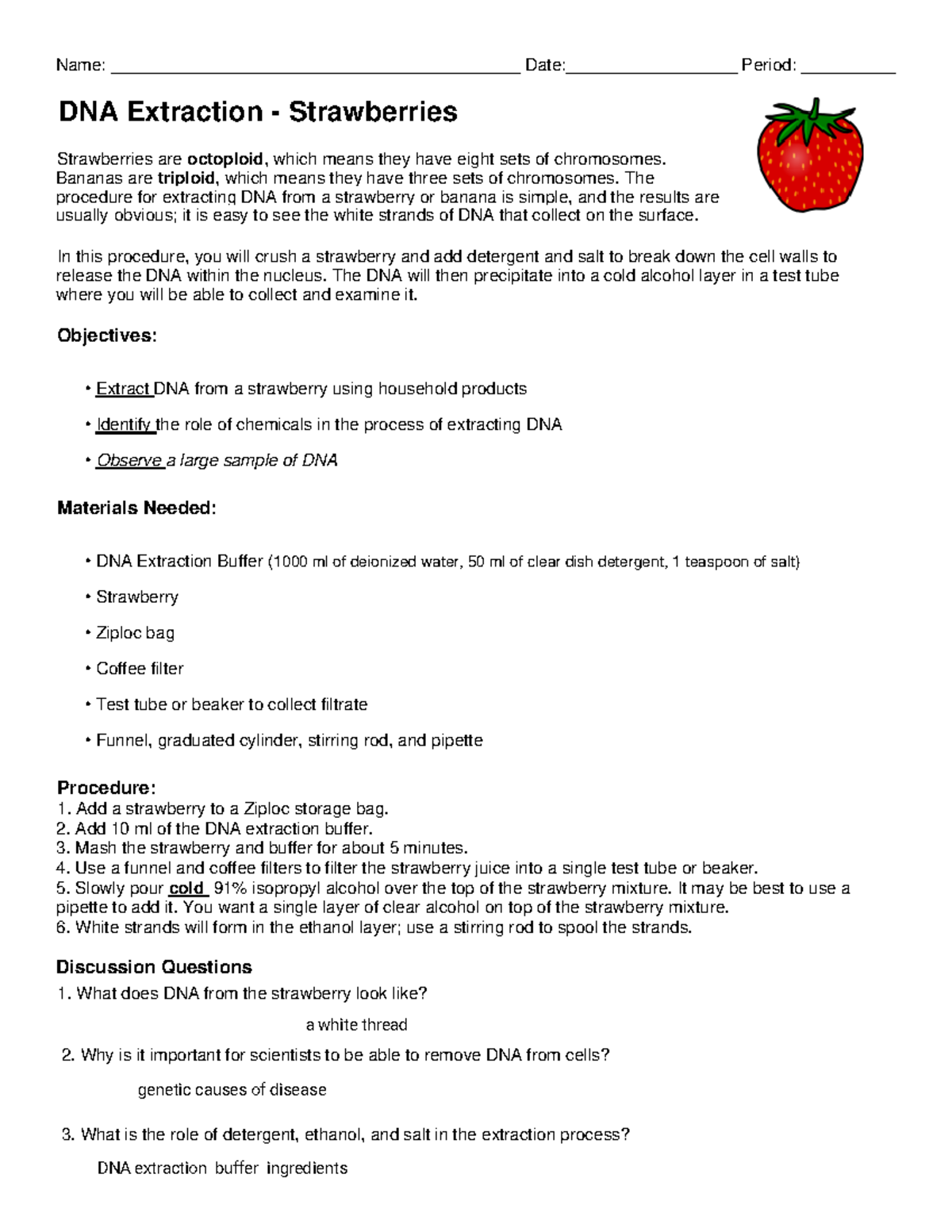 Jayvion Hutcherson - DNA Extraction - Strawberries - Name: - Studocu