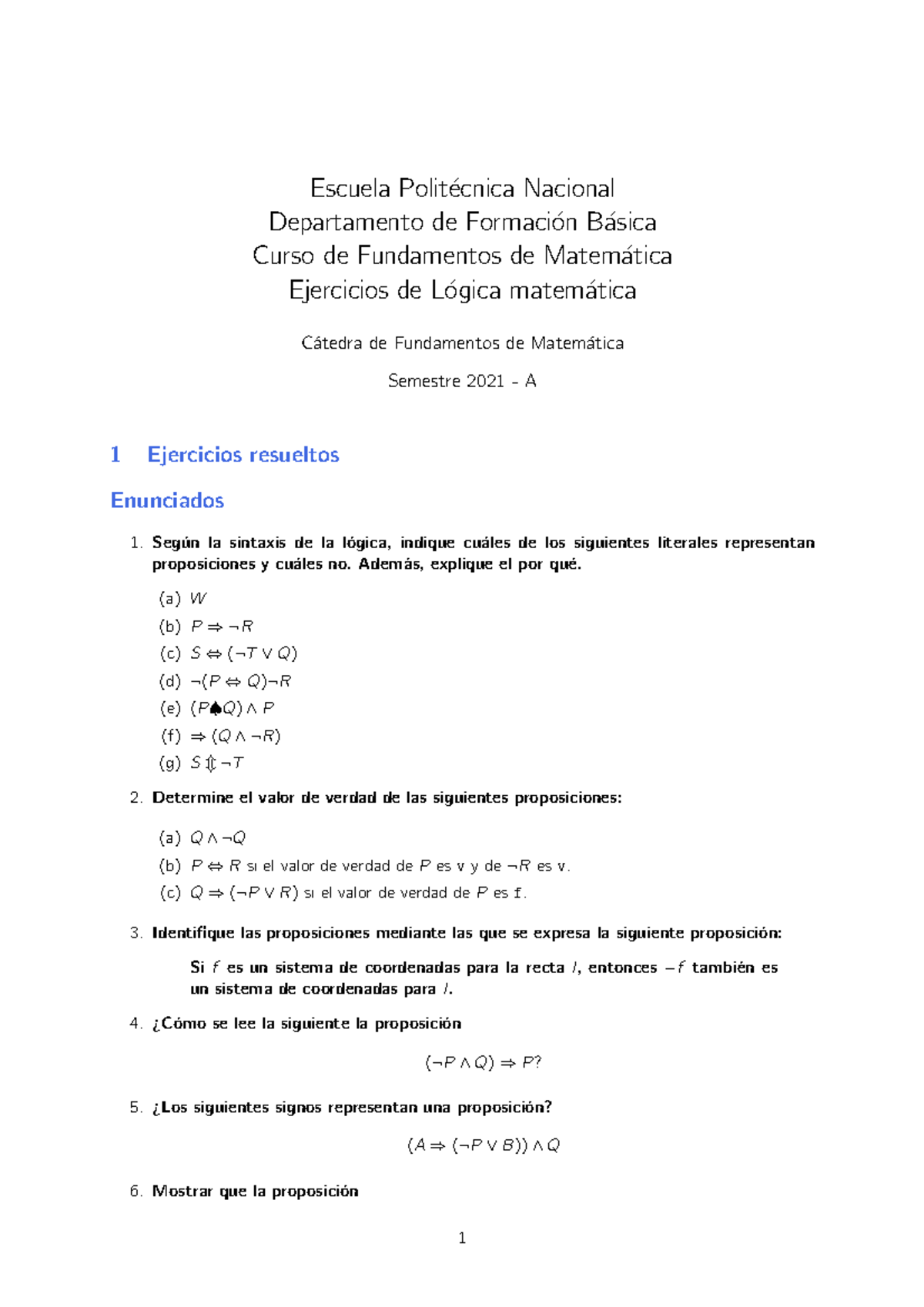 Matematicas ejercicios de logica - Mathematical Method - Studocu