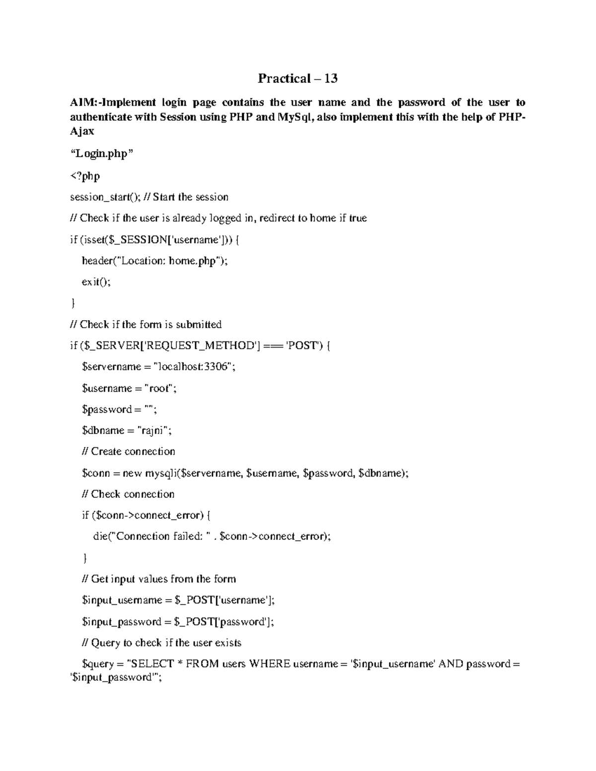 Wt 13 - HJJG - Practical – 13 AIM:-Implement login page contains the ...