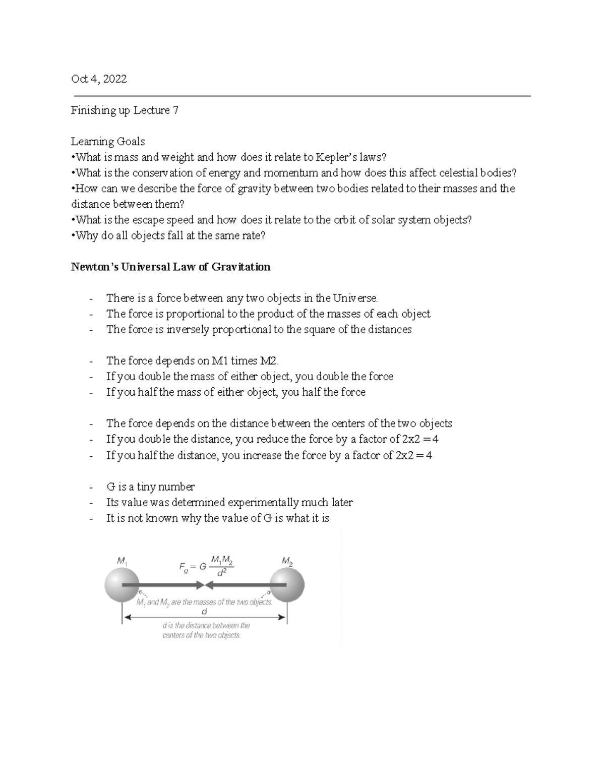 AST101 Week 5 Lecture Notes TU - Oct 4, 2022 Finishing up Lecture 7 ...