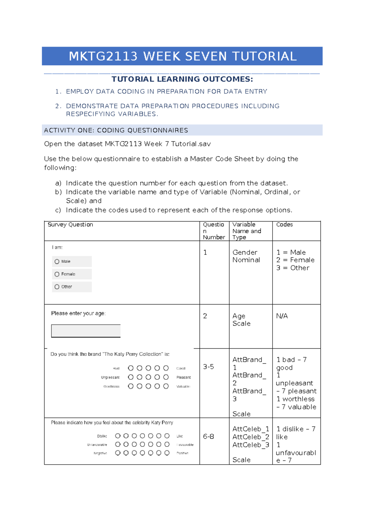 MKTG2113 Week Seven Tutorial - MKTG2113 WEEK SEVEN TUTORIAL TUTORIAL LEARNING OUTCOMES: 1 ...