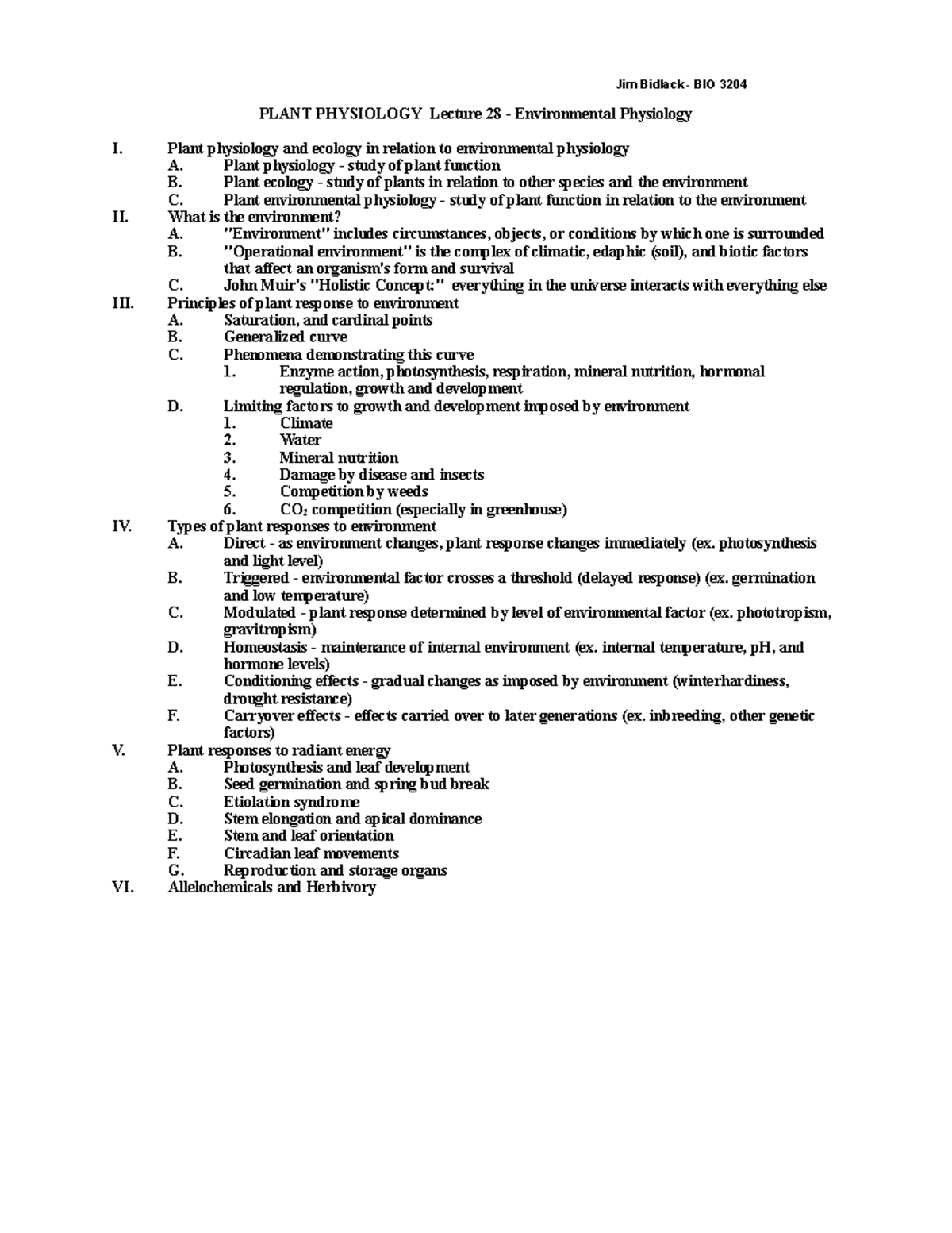 Environm - PLANT PHYSIOLOGY LECTURE NOTES - Jim Bidlack - BIO 3204 ...