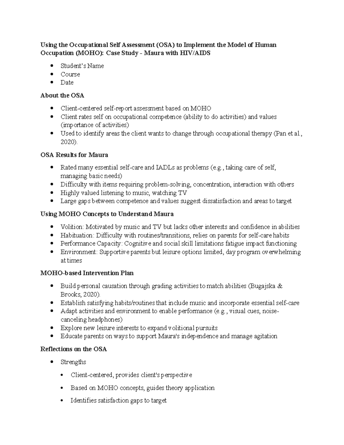 Using the Occupational Self Assessment - , 2020). OSA Results for Maura ...