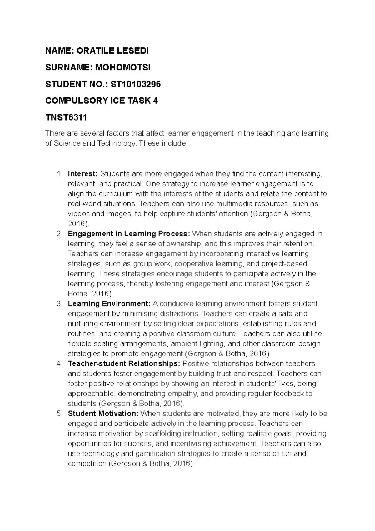 TNST Compulsory 4 - NAME: ORATILE LESEDI SURNAME: MOHOMOTSI STUDENT NO ...