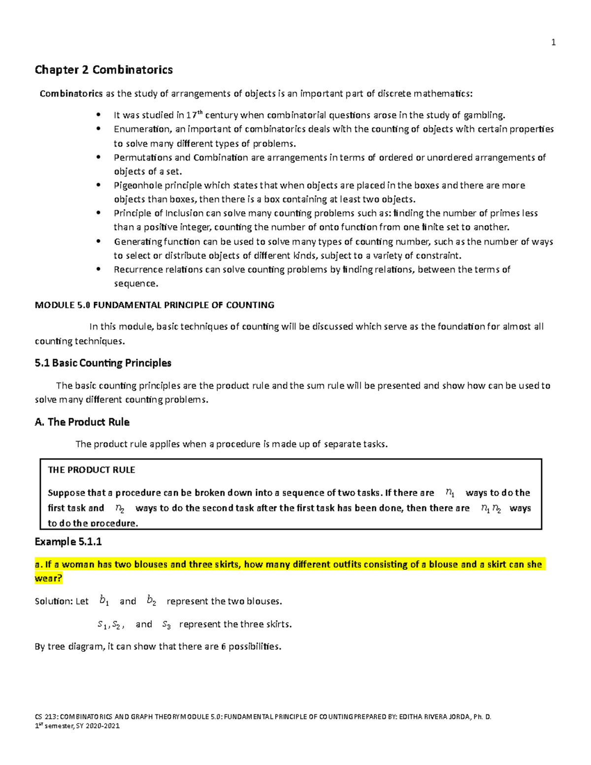 Module 5 Fundamental Principle of Counting - Copy - Chapter 2 Combinatorics Combinatorics as the ...