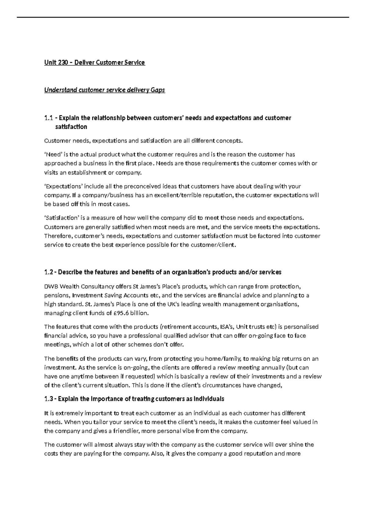 Unit 230 Deliver Customer Service - Unit 230 – Deliver Customer Service ...