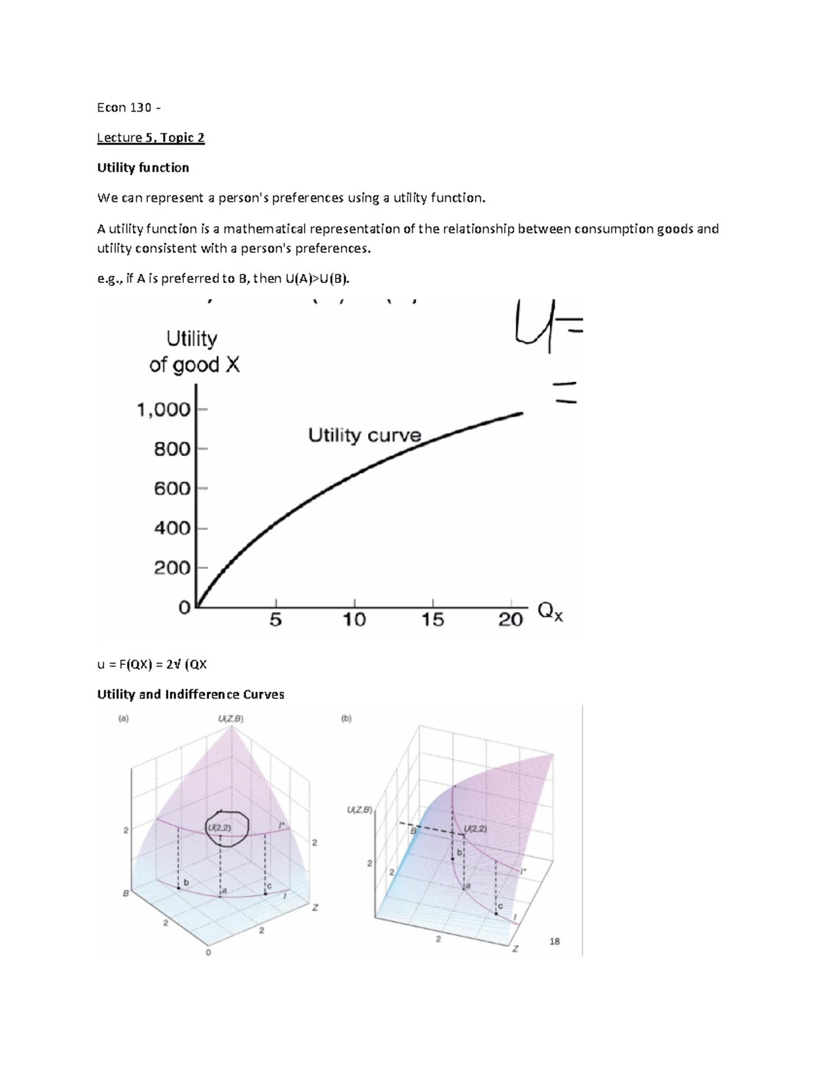 ECON130 lecture notes, week 1-3 - Econ 130 - Lecture 5, Topic 2 Utility ...