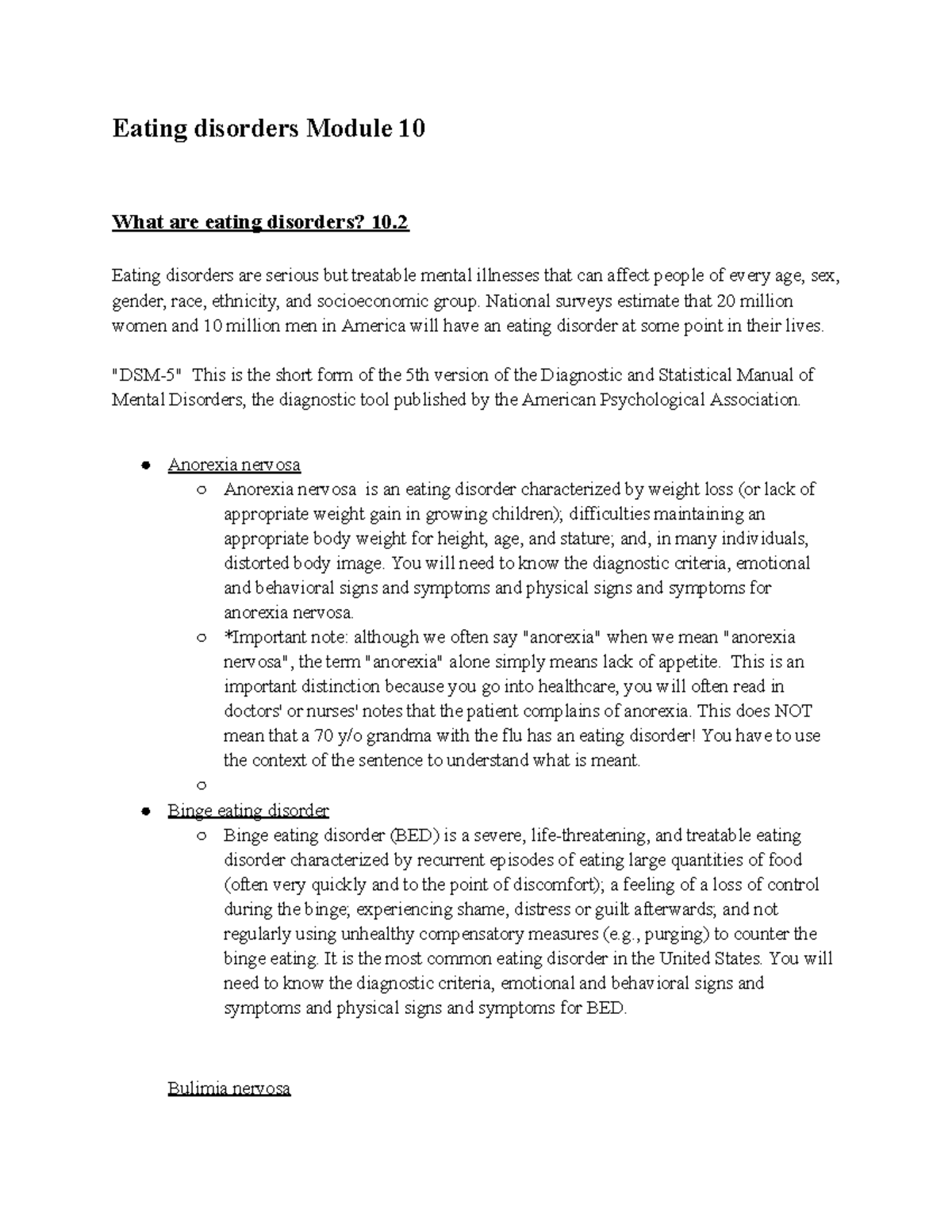 NHM 311 module 10 Pg 1 - (DWLQJ GLVRUGHUV 0RGXOH :KDW DUH HDWLQJ ...