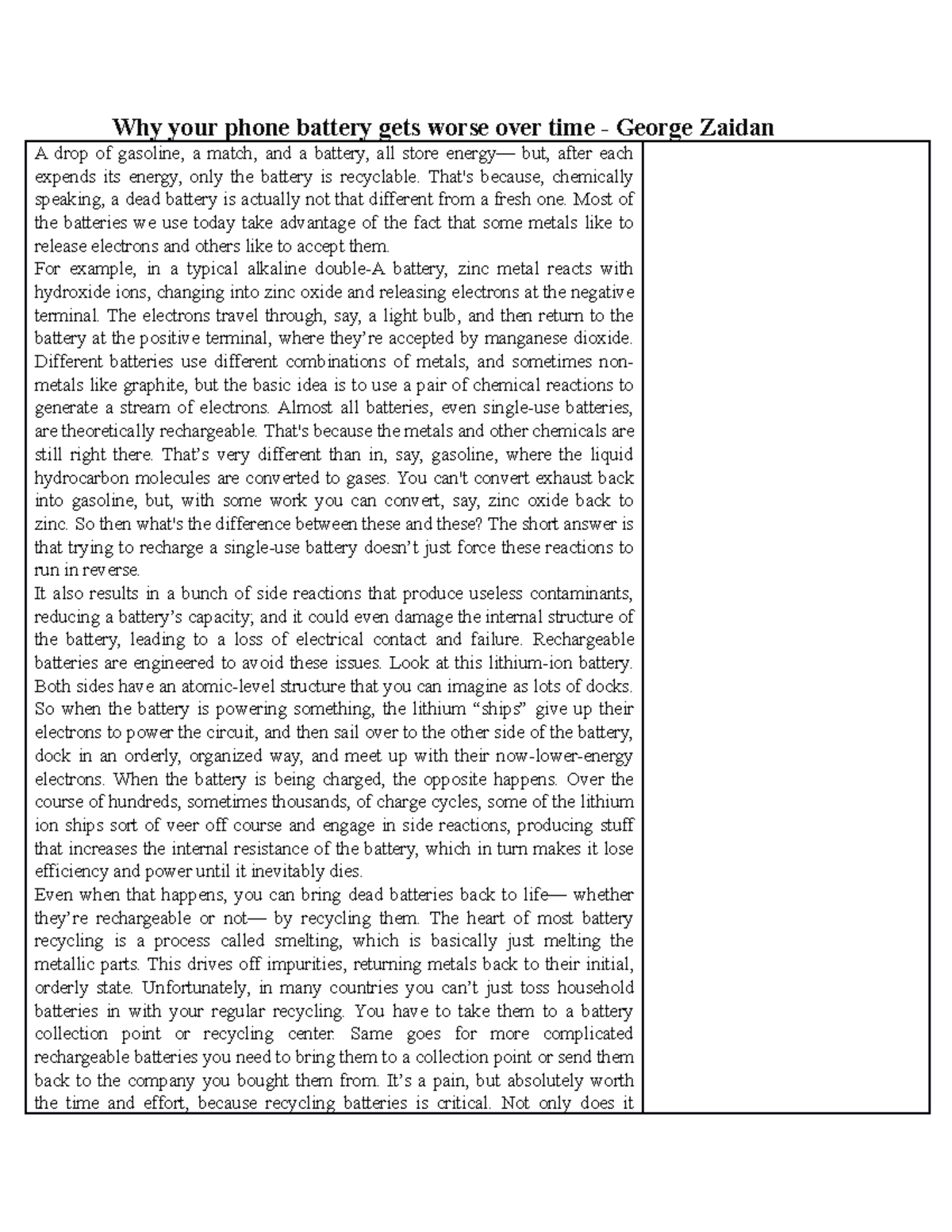 Reading - eng 5 - Why your phone battery gets worse over time - George ...