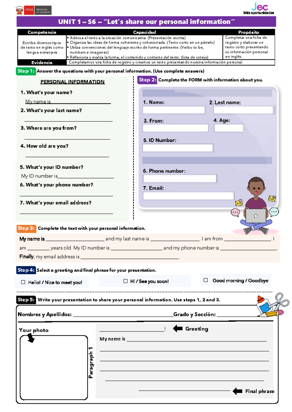 UNIT 1 - Writing 6 - Ciclo VI - 2023 listo - UNIT 1 – S6 – “Let’s share ...