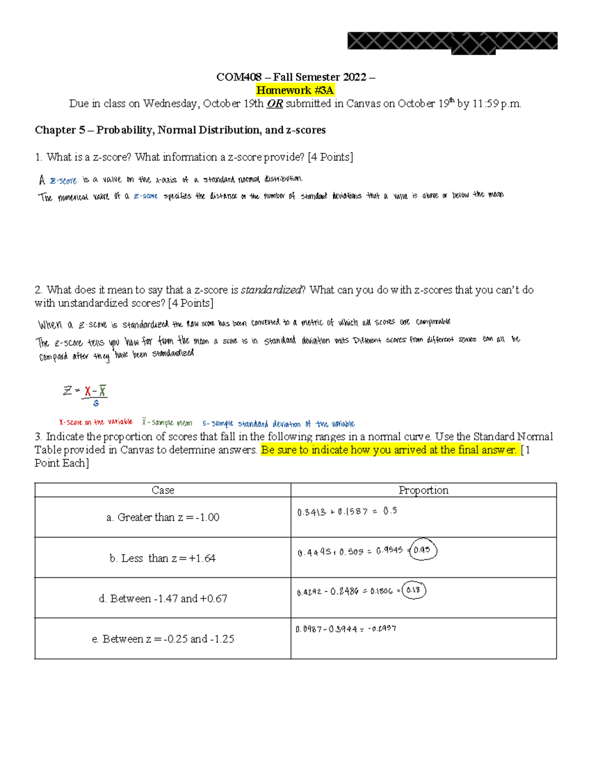 Homework 3A - Assignment 3A Fall 2022 - COM408 3 Fall Semester 2022 3 ...