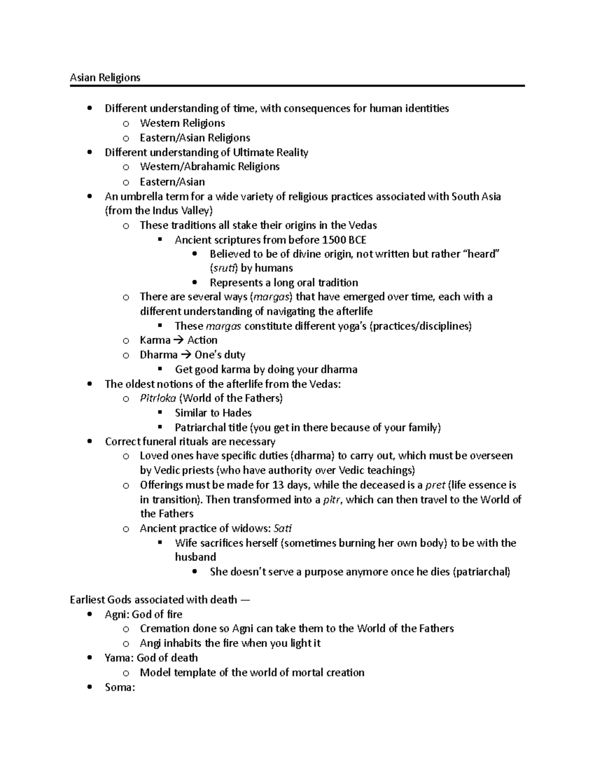 DA Oct. 19th Class Notes - Asian Religions Different understanding of ...