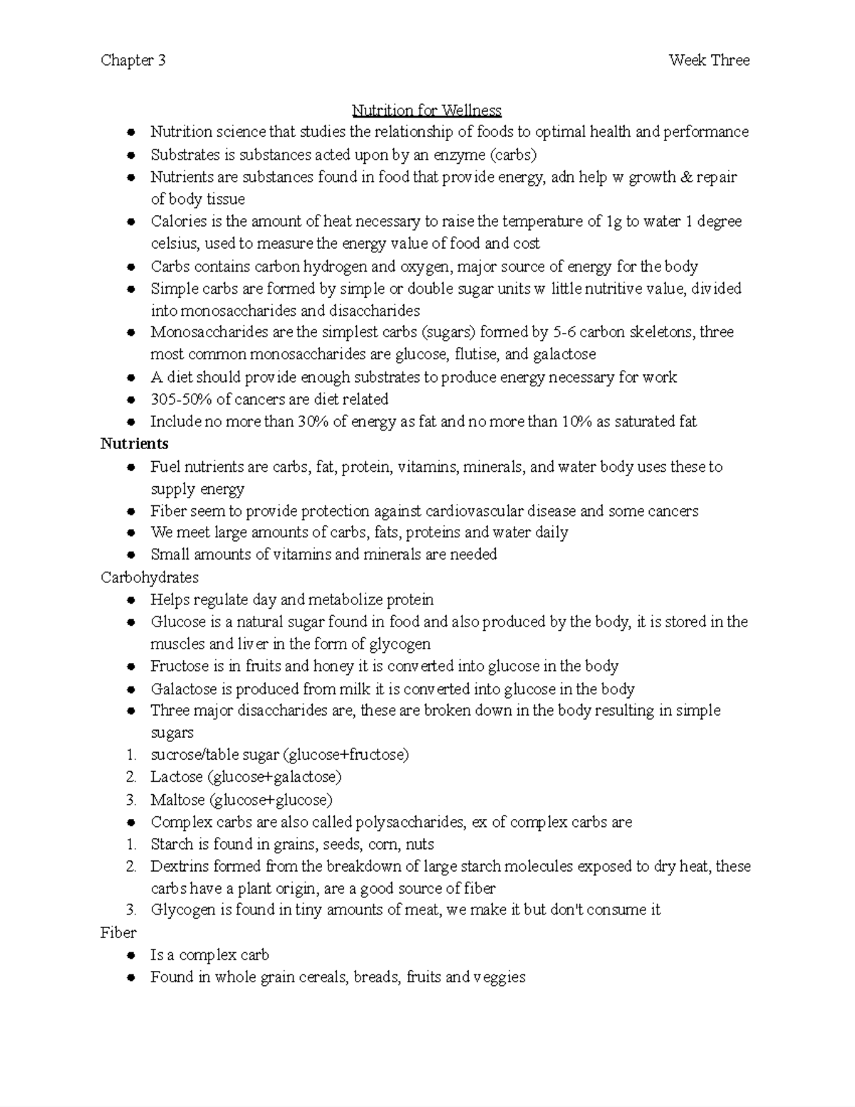 Week 3 - these notes are based on Nutrition for Wellness - Nutrition ...