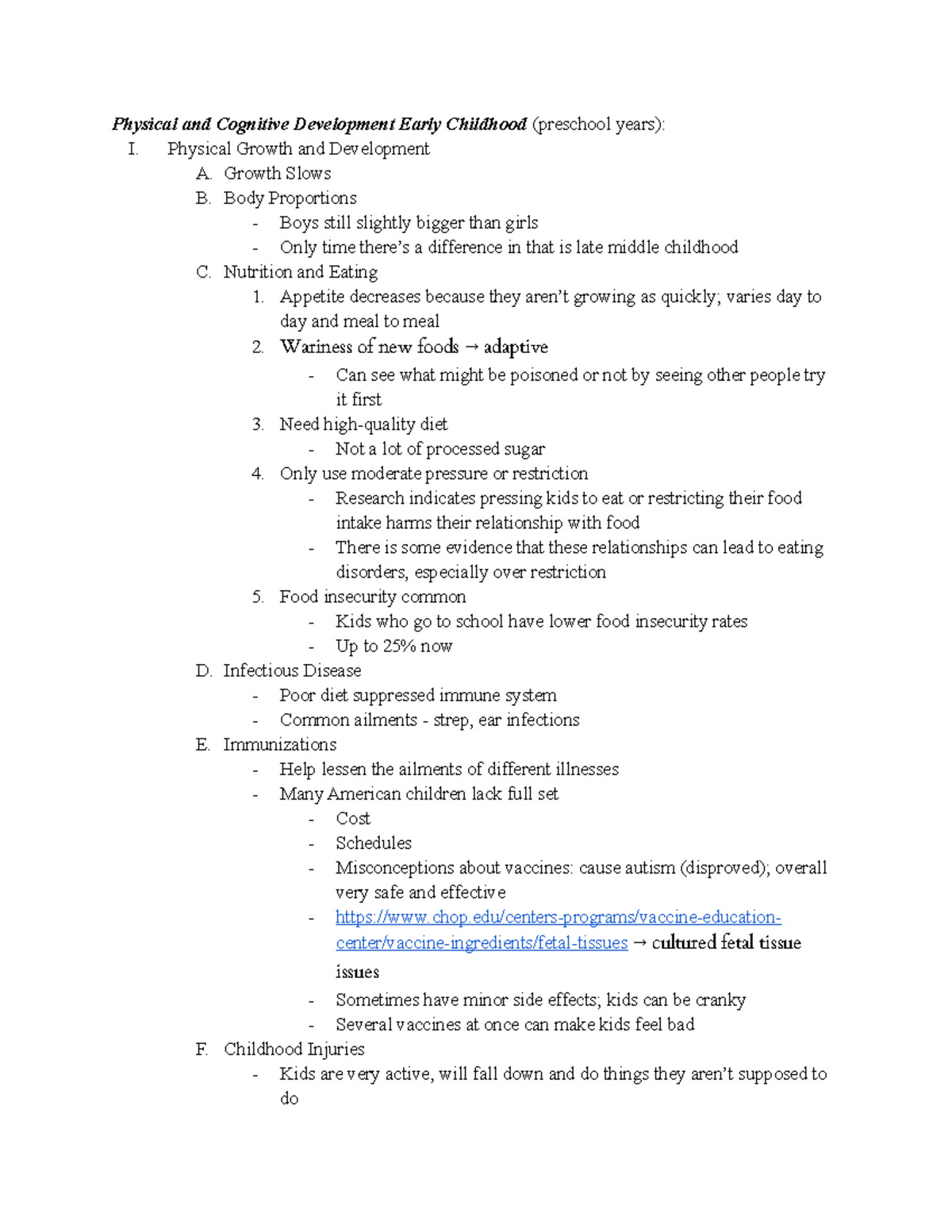 Chapter 7 Lecture Notes: Early Childhood Physical and Cognitive ...