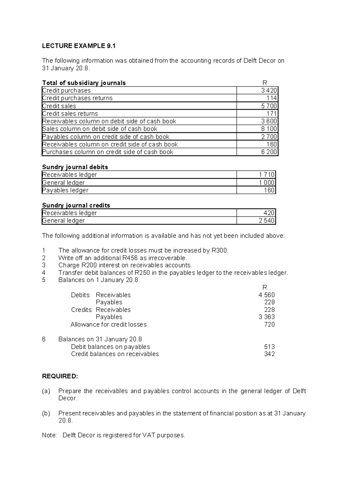 Acc A - Chapter 9 lecture examples - LECTURE EXAMPLE 9. The following information was obtained ...