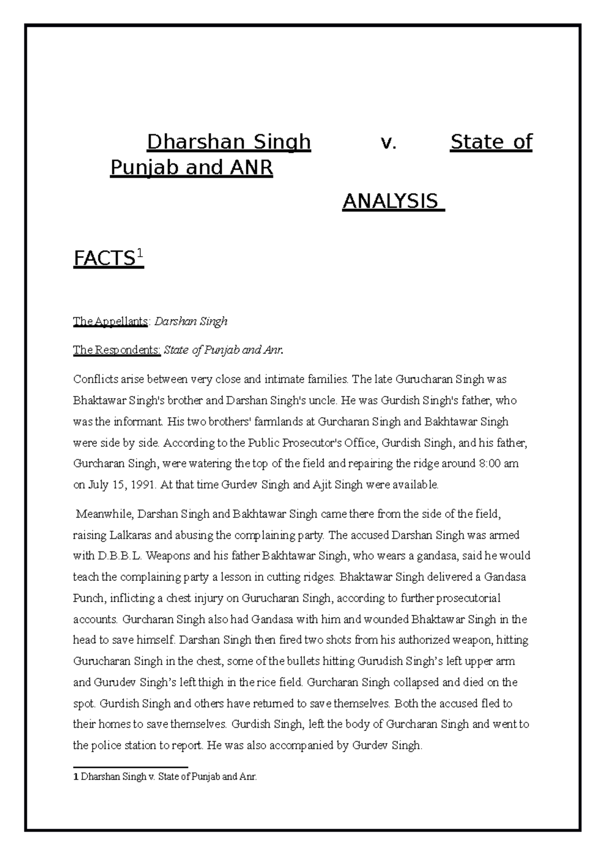 LOt case filac - Dharshan Singh v. State of Punjab and ANR ANALYSIS ...