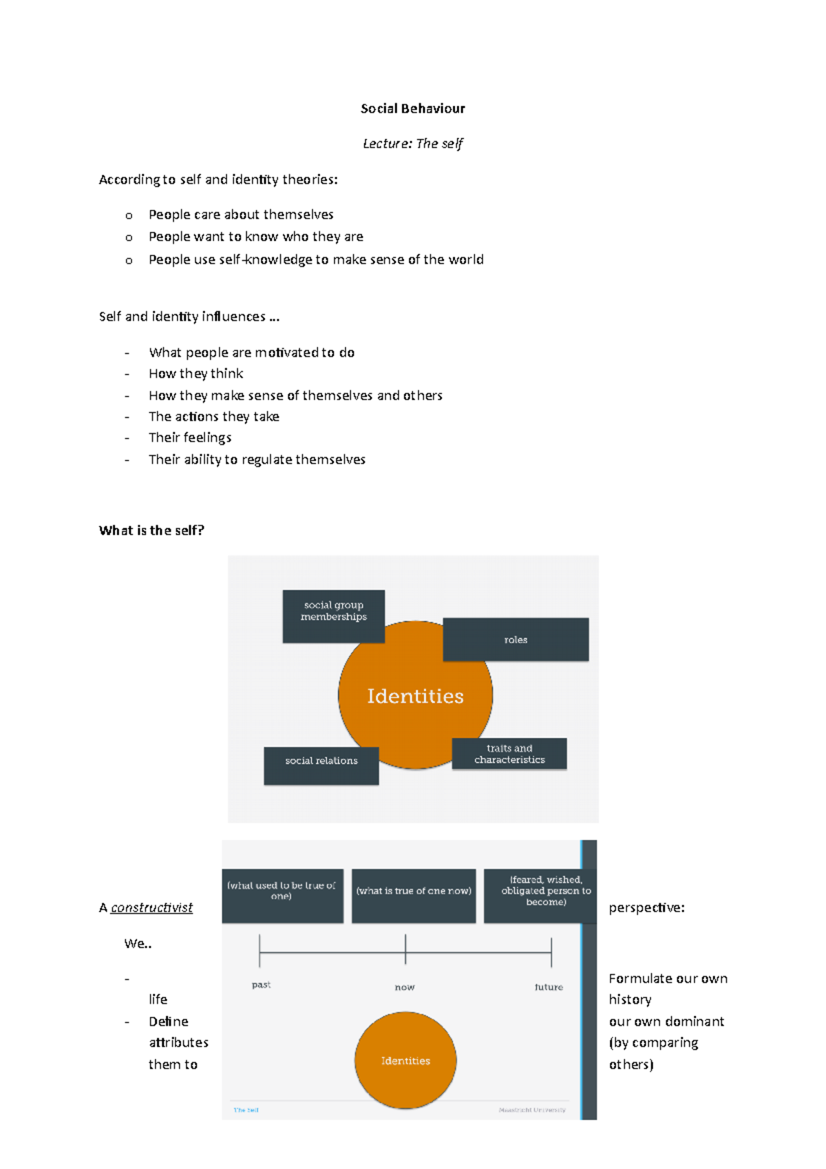 Lecture The self - summary - Social Behaviour Lecture: The self ...