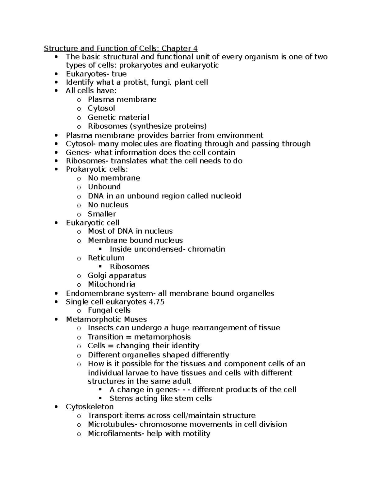 Chapter 4 Structure and Function of Cells - Structure and Function of ...