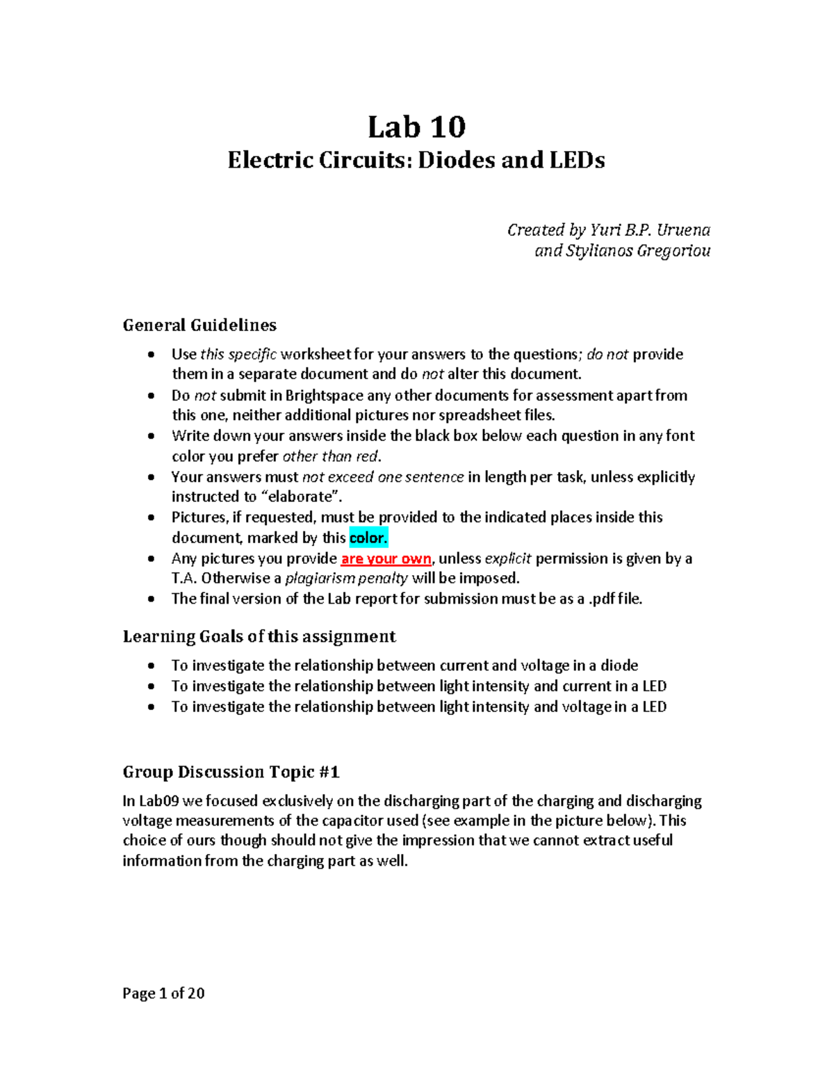 Phys272 lab10 - Lab 10 Electric Circuits: Diodes and LEDs Created by ...