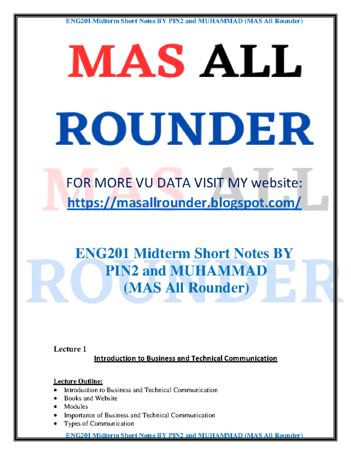 ENG201 Midterm Short Notes BY PIN2 and Muhammad (MAS All Rounder ... ENG201 Midterm Short Notes BY PIN2 and Muhammad (MAS All Rounder ...