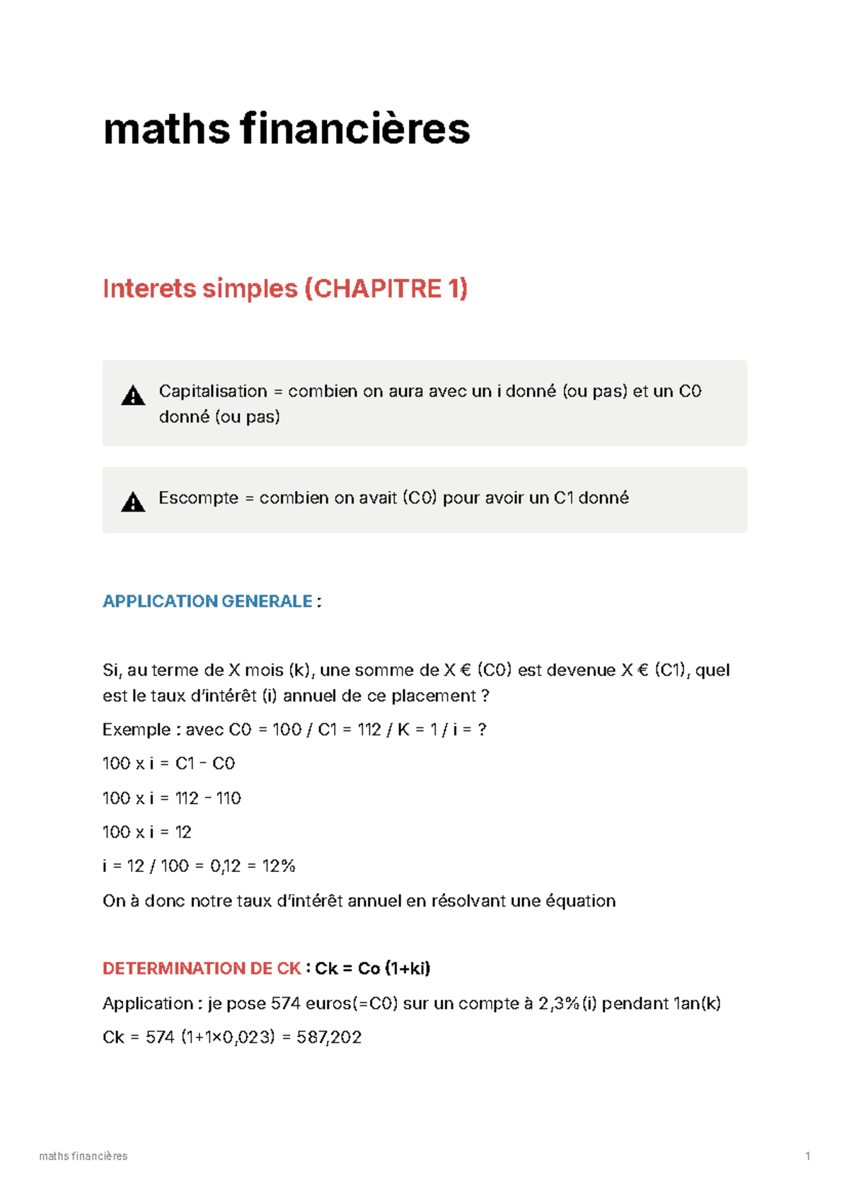 Maths financières - maths financières Interets simples (CHAPITRE 1) ⚠ ...
