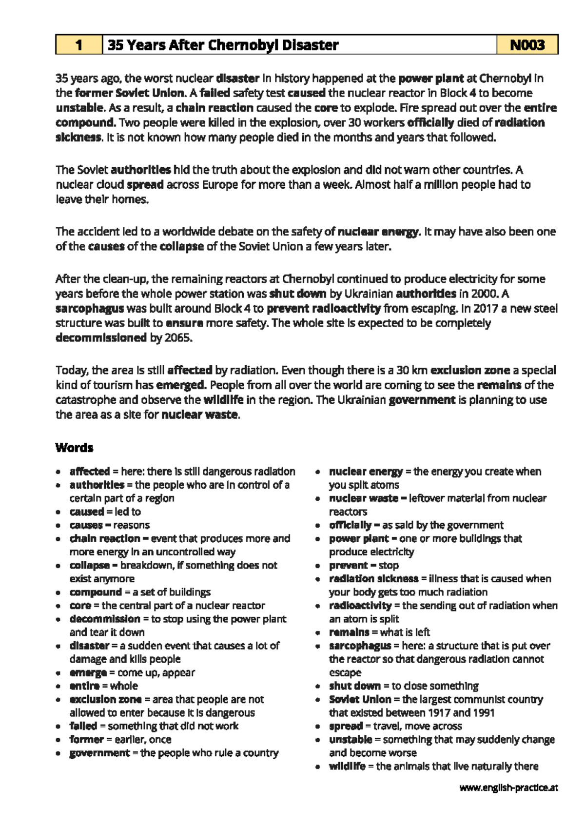 Chernobyl - Reading - English - Studocu