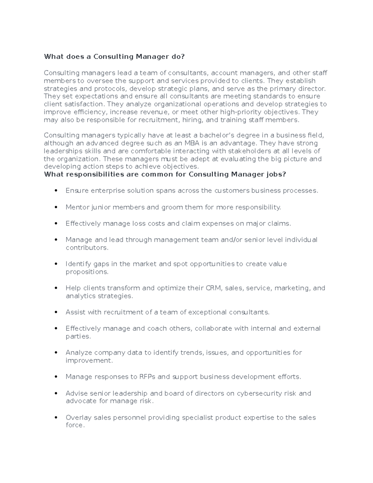 Consulting manager - They establish strategies and protocols, develop ...