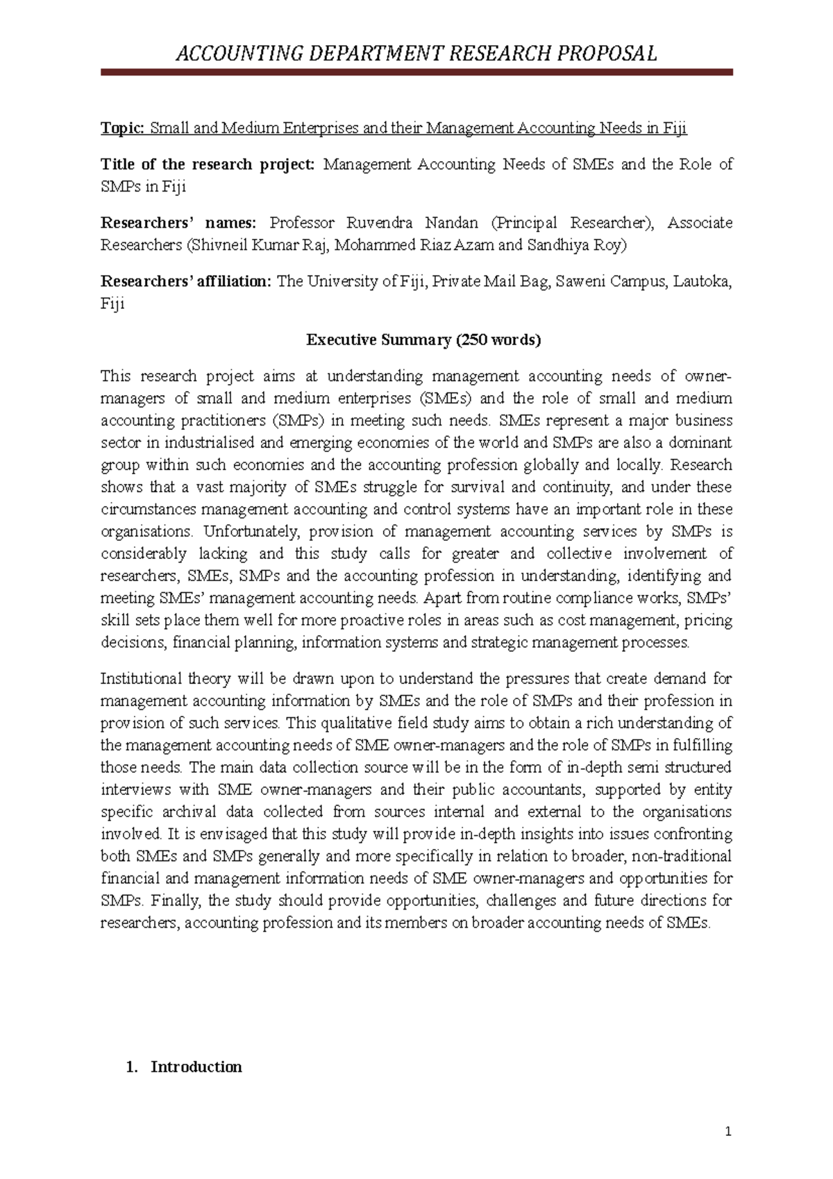 Research Proposal SMEs and SMPs - Topic: Small and Medium Enterprises ...