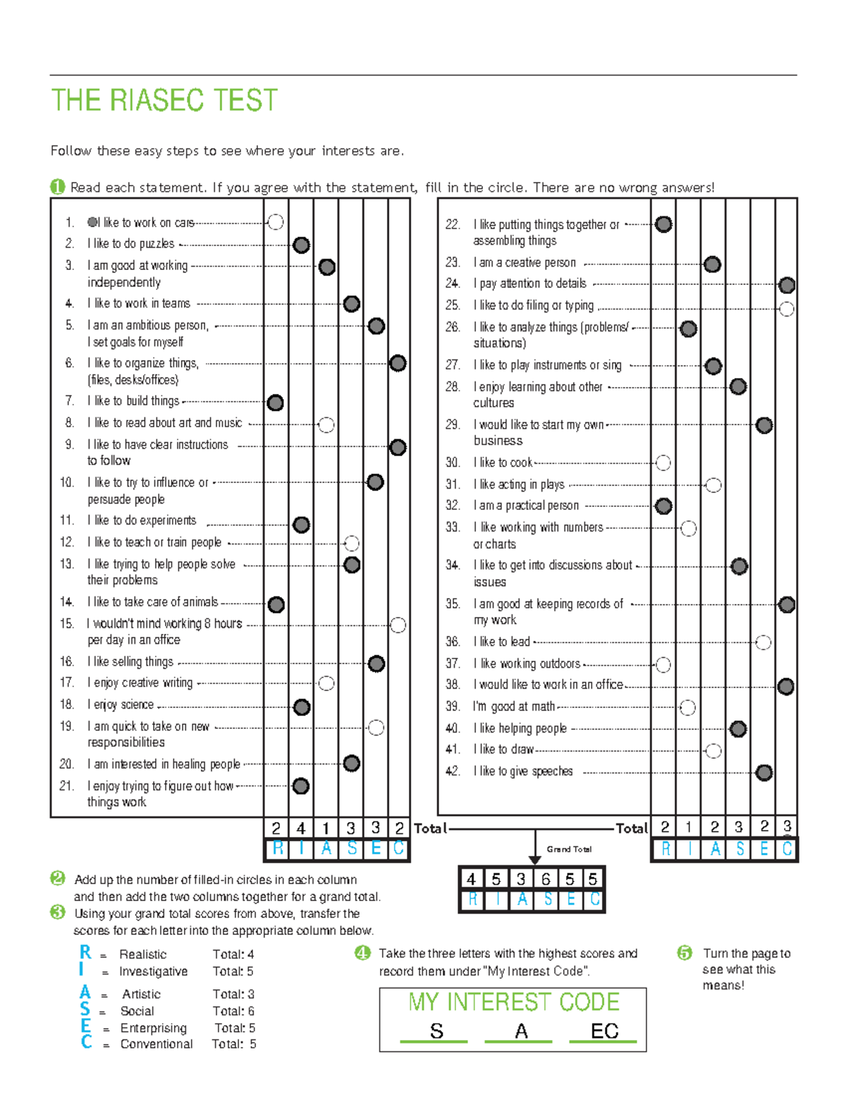 LET Rabano 1 - Homeroom - MY INTEREST CODE THE RIASEC TEST Follow these ...