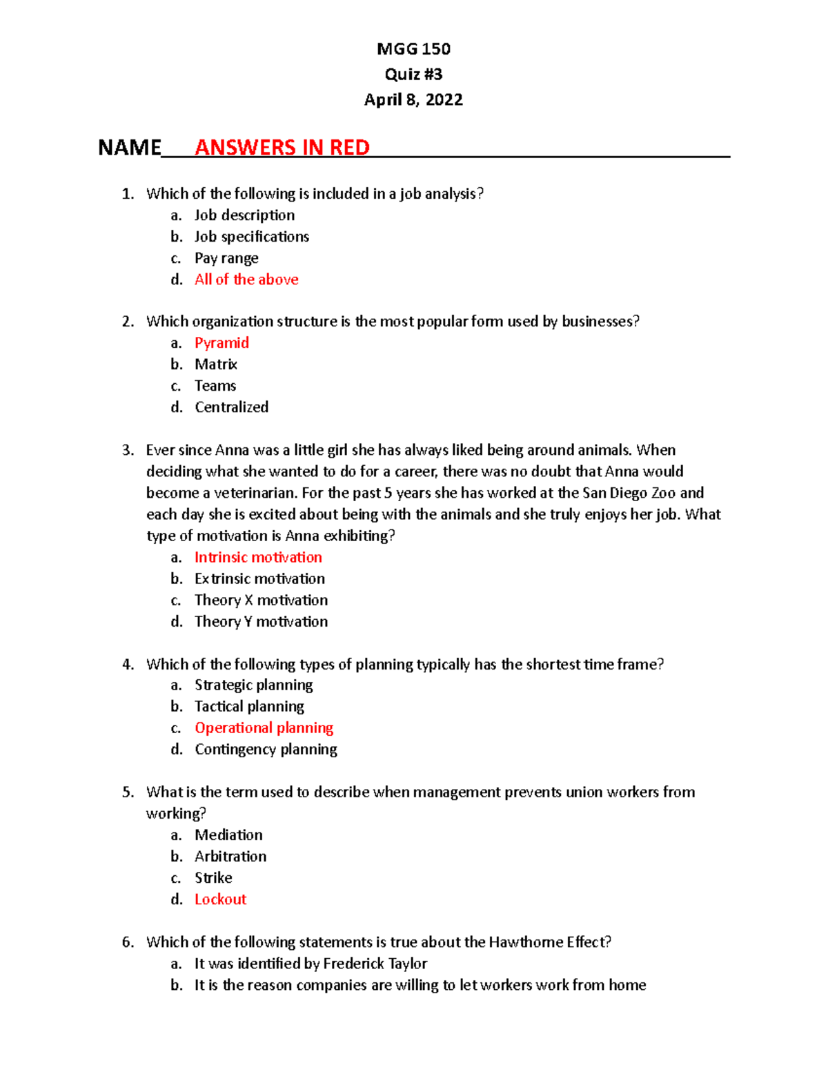 University at Buffalo MGG 150 Quiz 3 answer sheet - MGG 150 Quiz April ...