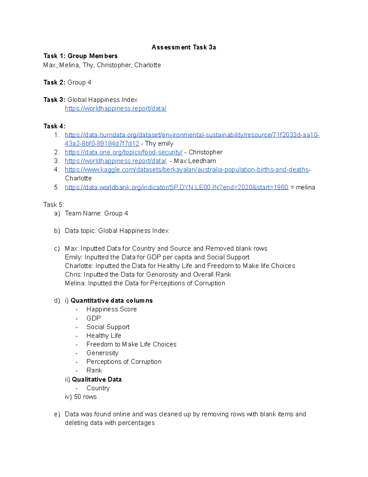 Assessment Task 3a - link - Assessment Task 3a Task 1: Group Members ...