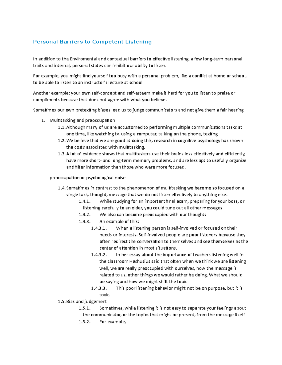 Personal Barriers to Competent Listening 1 - For example, you might ...