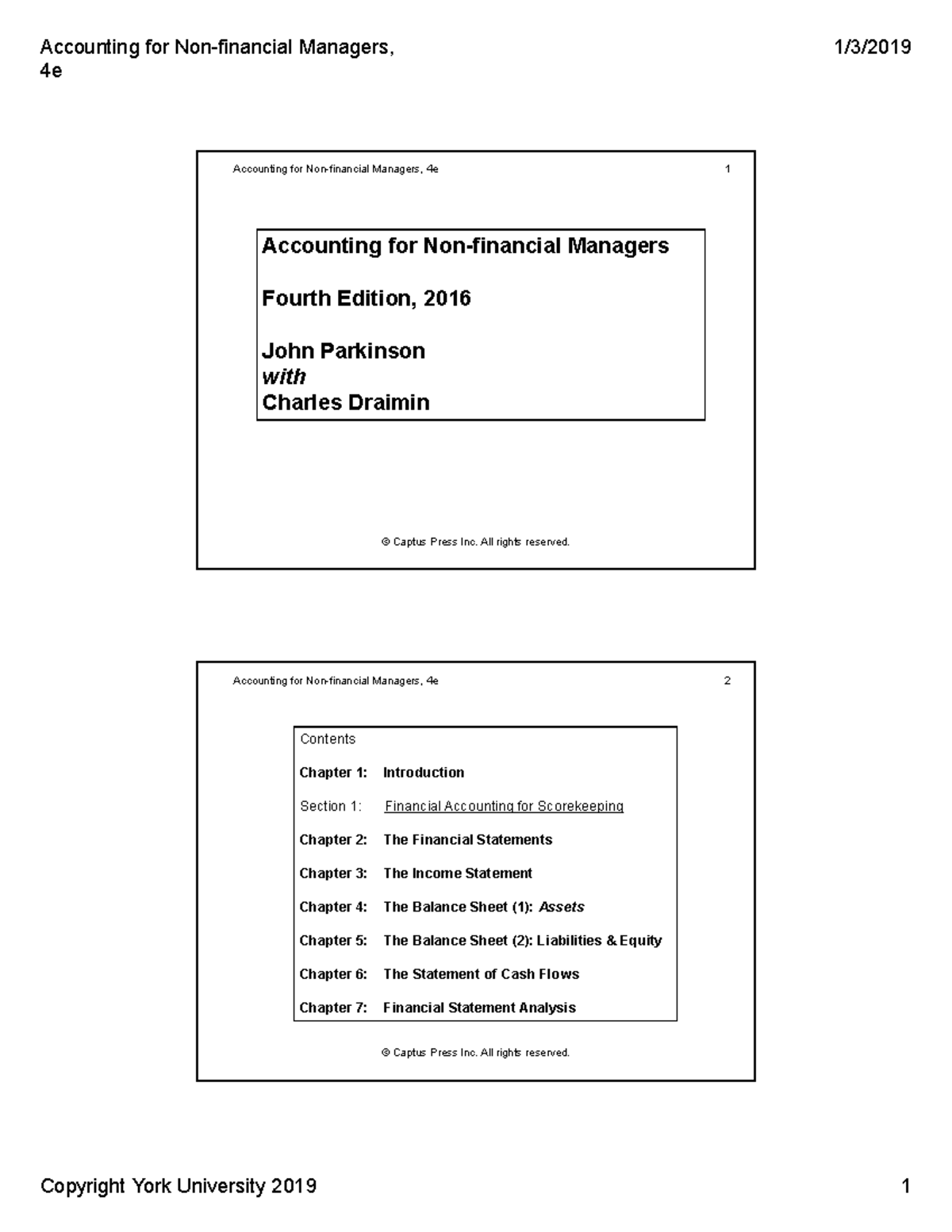 ADMS1550 Chapter 1&2 - 4e Accounting for Non-financial Managers, 4e 1 ...