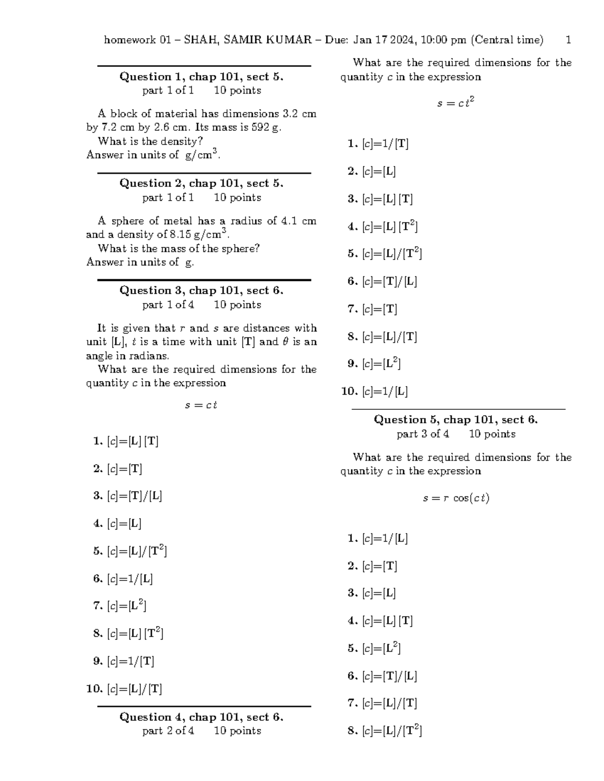 1st hw - Homework/ pratice problem for first chapter - Question 1, chap ...