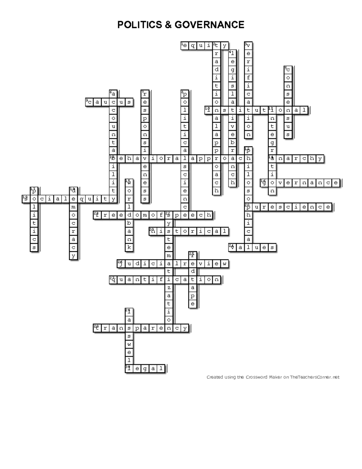 Crossword PPGC ( Answer KEY) - POLITICS & GOVERNANCE 1 e q u i 2 t y 3 ...