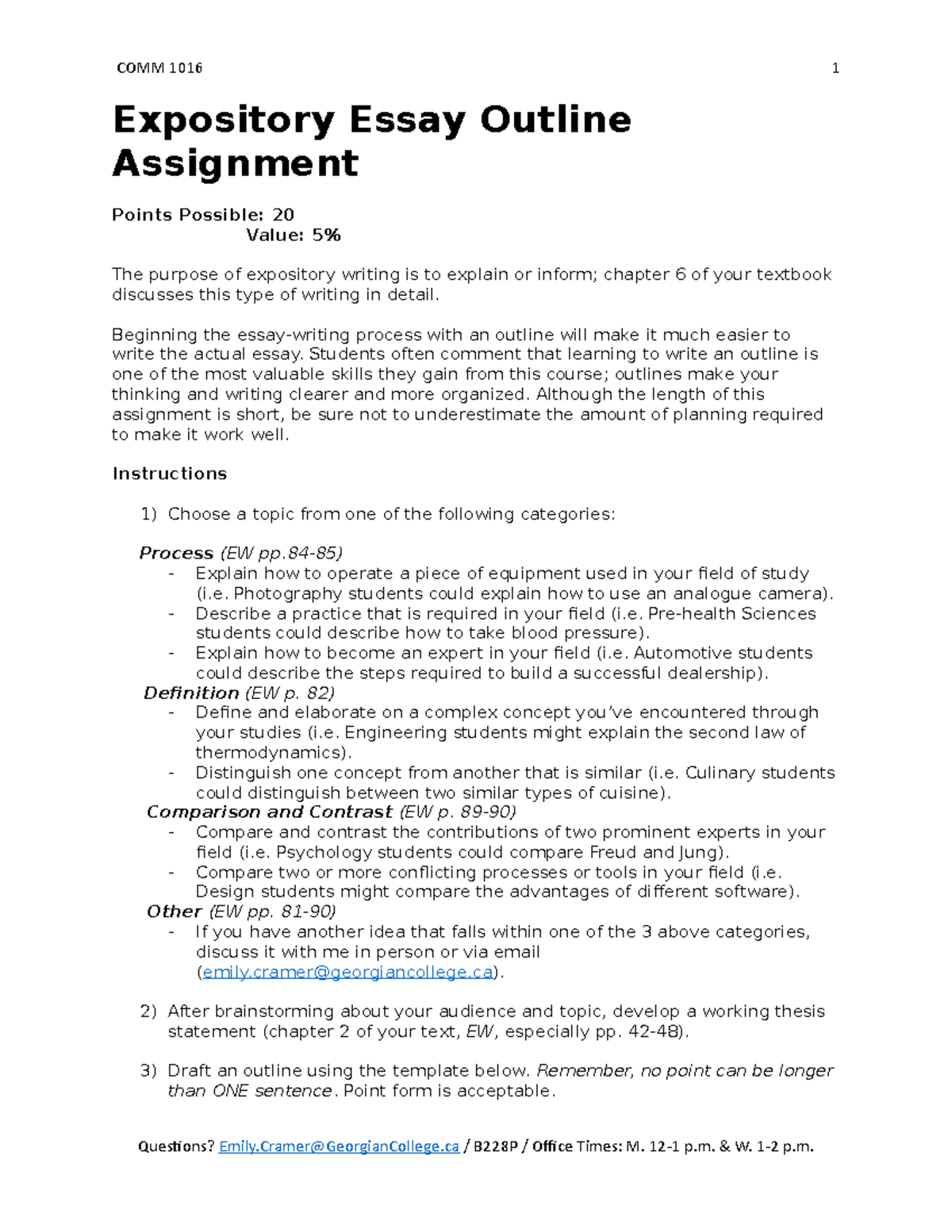 2. Expository Essay Outline Assignment - COMM 1016 1 Expository Essay ...