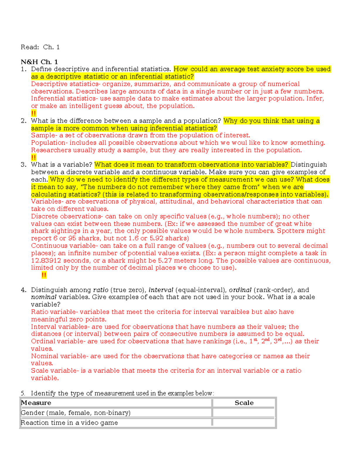 PSYC 210 PG#1 - Prep Guide #1 Definitions answered - Read: Ch. 1 N&H Ch ...
