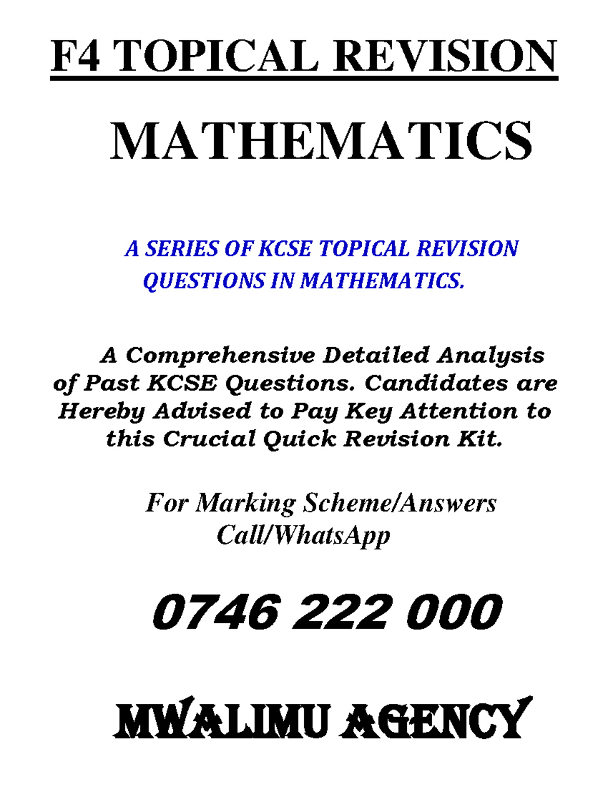 KCSE F4 Maths Topicals - F4 TOPICAL REVISION MATHEMATICS A SERIES OF ...