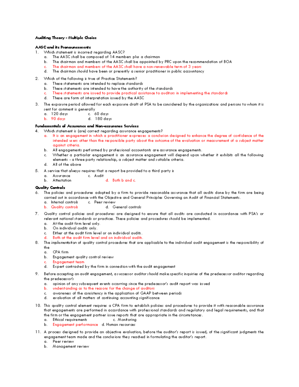 Auditing Theory - Multiple Choice 1 - The AASC shall be composed of 14 members plus a chairman b ...