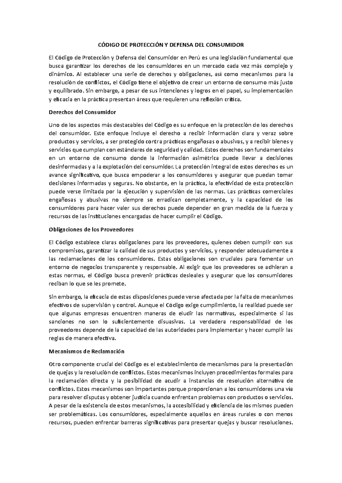 Código DE Protección Y Defensa DEL Consumidor - CÓDIGO DE PROTECCIÓN Y DEFENSA DEL CONSUMIDOR El ...