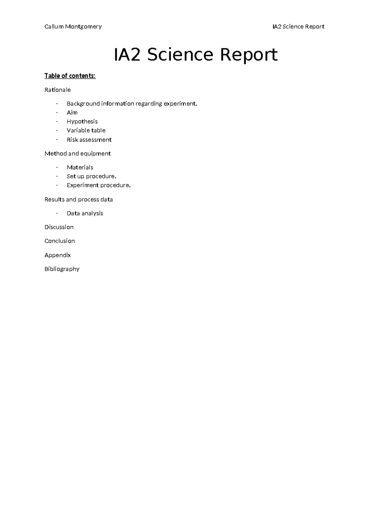 IA2 Science report y10 - Physics IA2 - IA2 Science Report Table of ...