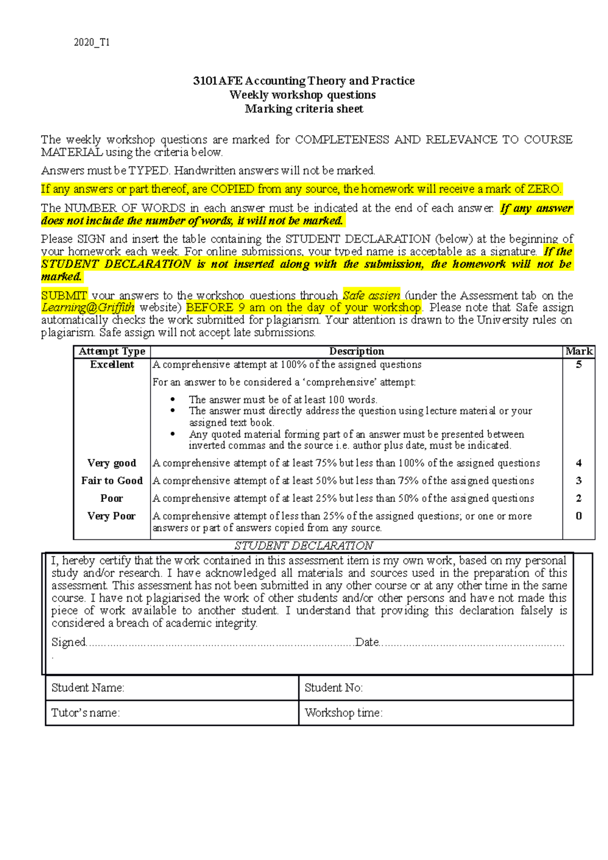 3101AFE Homework Marking Criteria - 2020_T 3101AFE Accounting Theory ...
