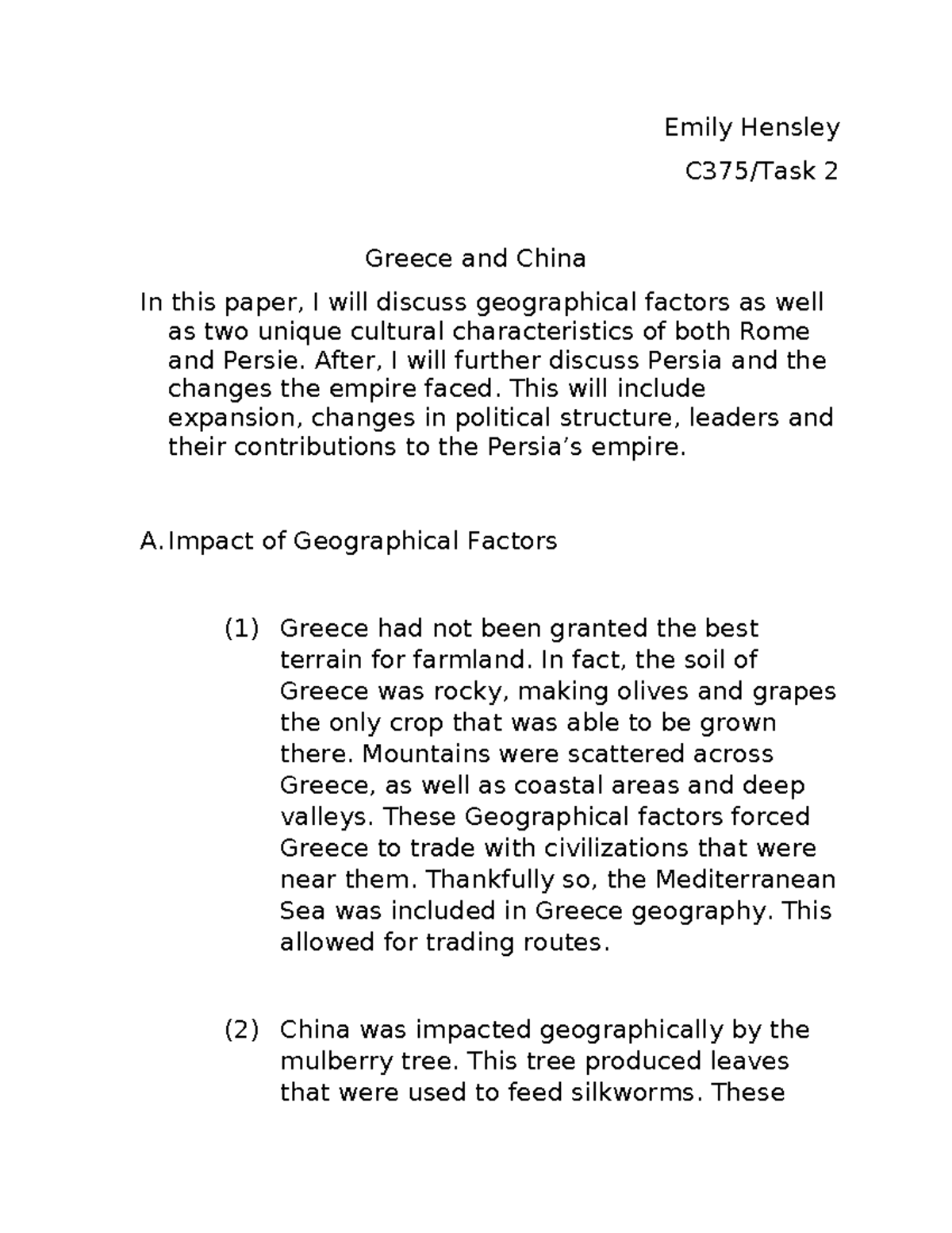 C375 Task 2 - Passed - Emily Hensley C375/Task 2 Greece and China In ...
