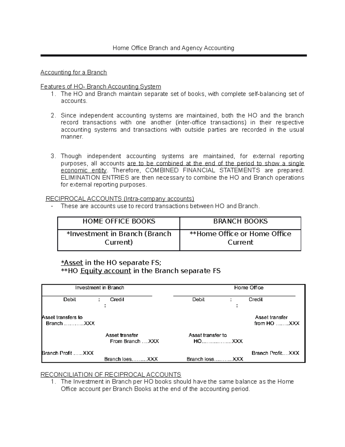 Home Office Branch and Agency Accounting - BS Accountancy - BatStateU ...
