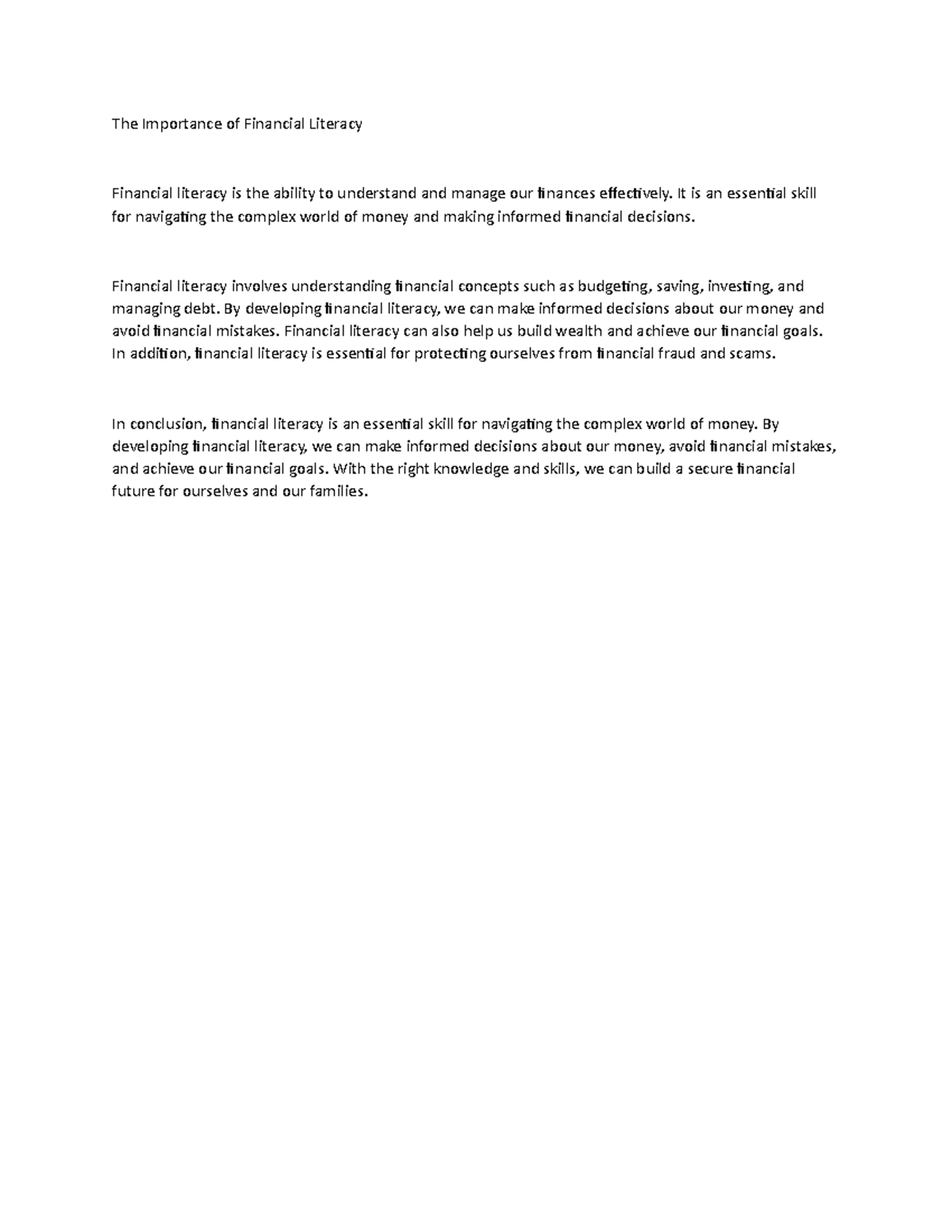 The Importance of Financial Literacy - The Importance of Financial ...