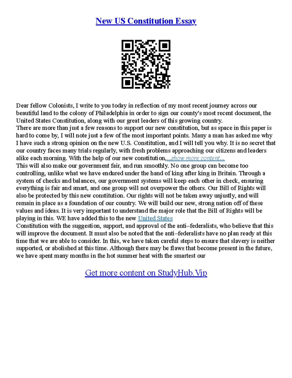 Us Constitution Essay - New US Constitution Essay Dear fellow Colonists, I write to you today in ...