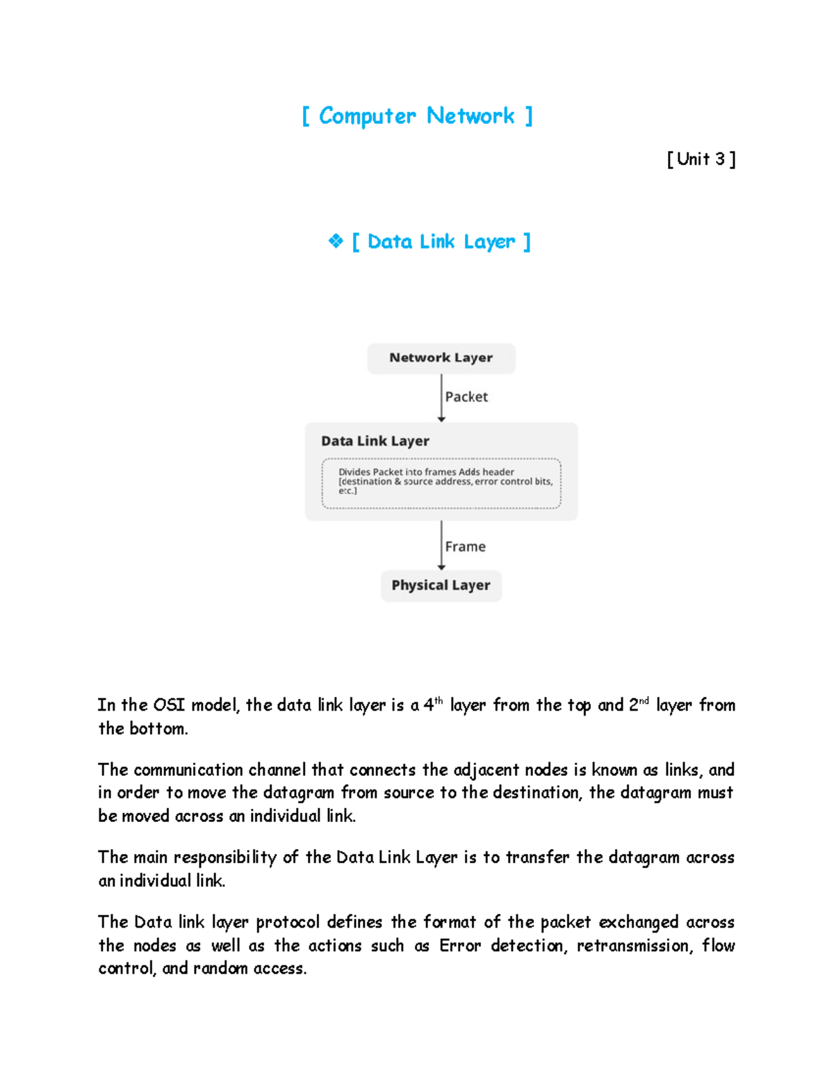 CN 3 - Computer Networks - [ Computer Network ] [ Unit 3 ] [ Data Link Layer ] In the OSI model ...