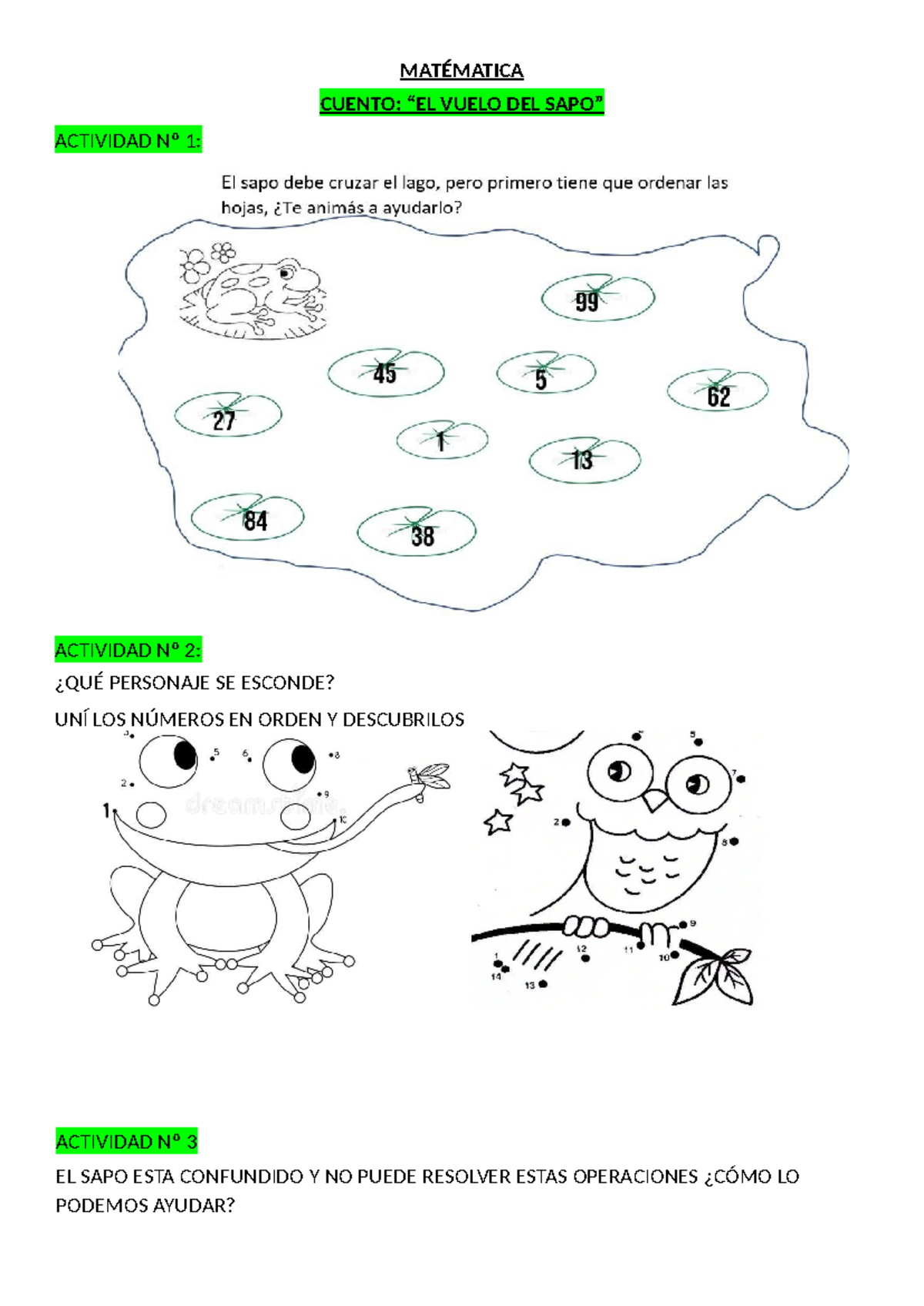 Adecuacionesmatematica 4C - MATÉMATICA CUENTO: “EL VUELO DEL SAPO ...