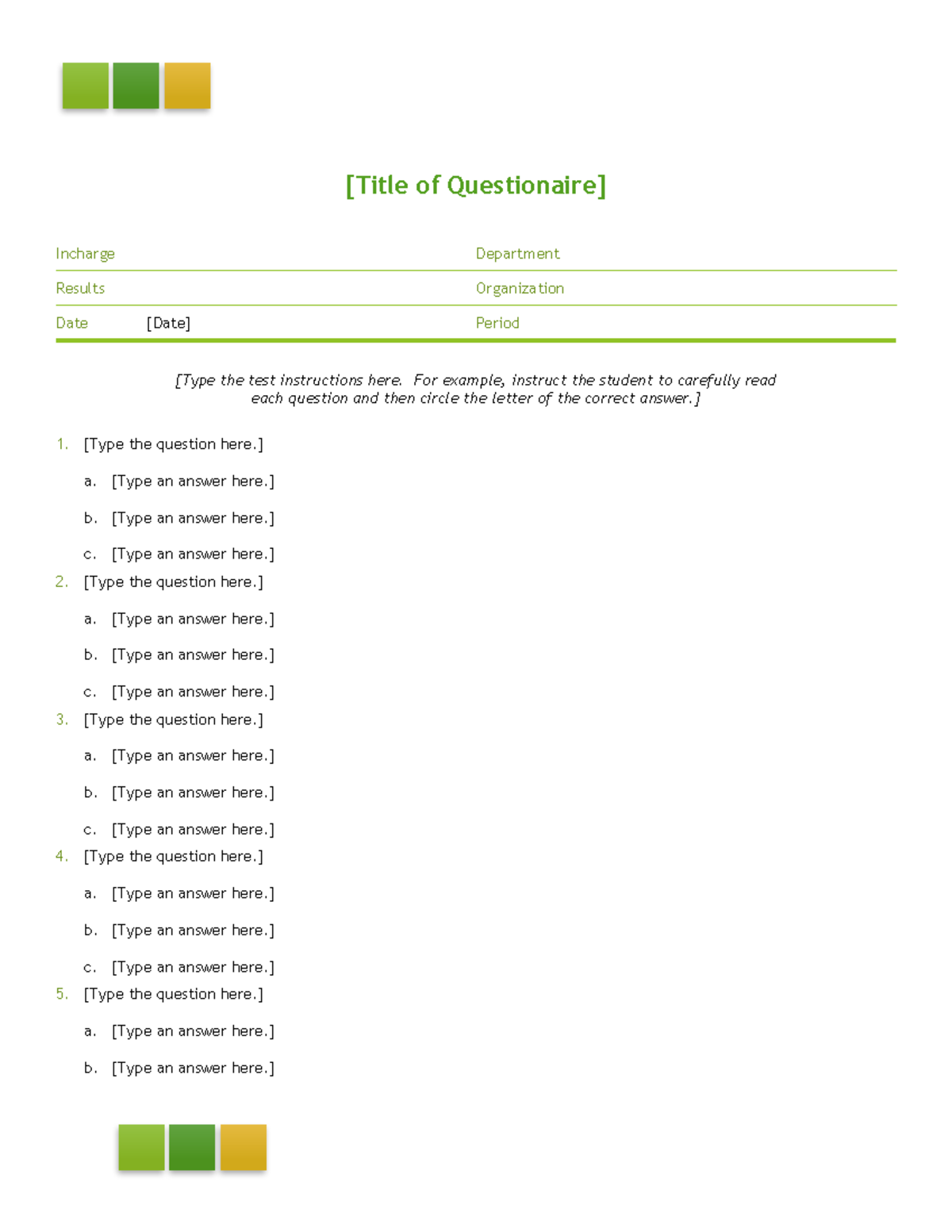 Questionnaire Template - [Title of Questionaire] Incharge Department ...