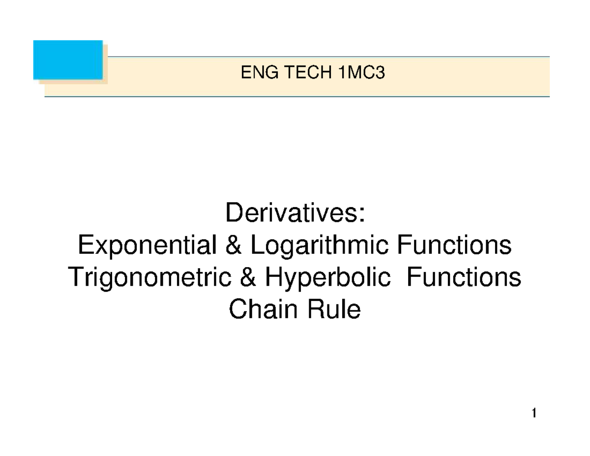 1MC3 L8 Chapter 3 exp trig hyp - Derivatives: Exponential & Logarithmic ...
